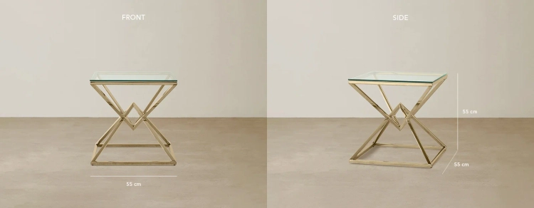 Knox Polished Champagne Gold Side Table - Clear Glass Top | Koala Living