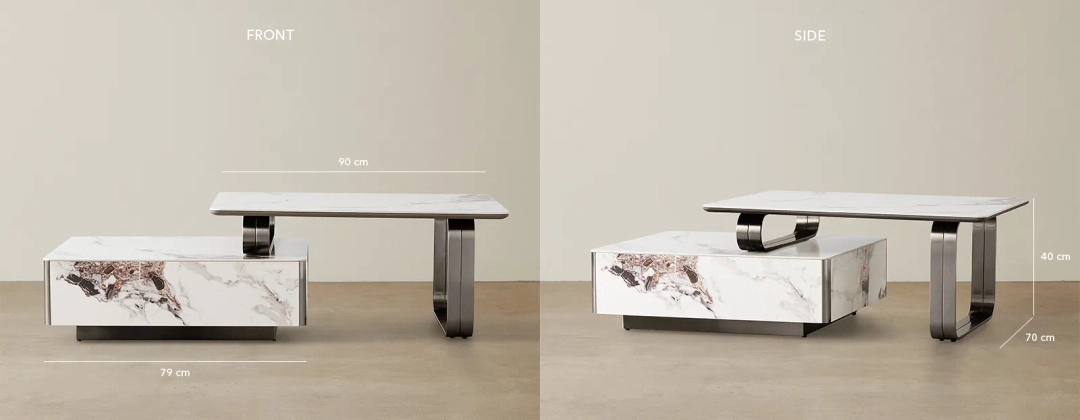 Marbella 2-Layered Cold Calacatta White Sintered Stone Coffee Table ...