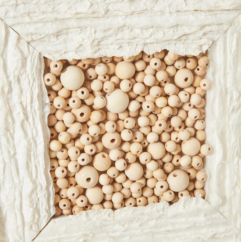 Paper Pulp And Wooden Bead Shadow Box with Light Brown Frame