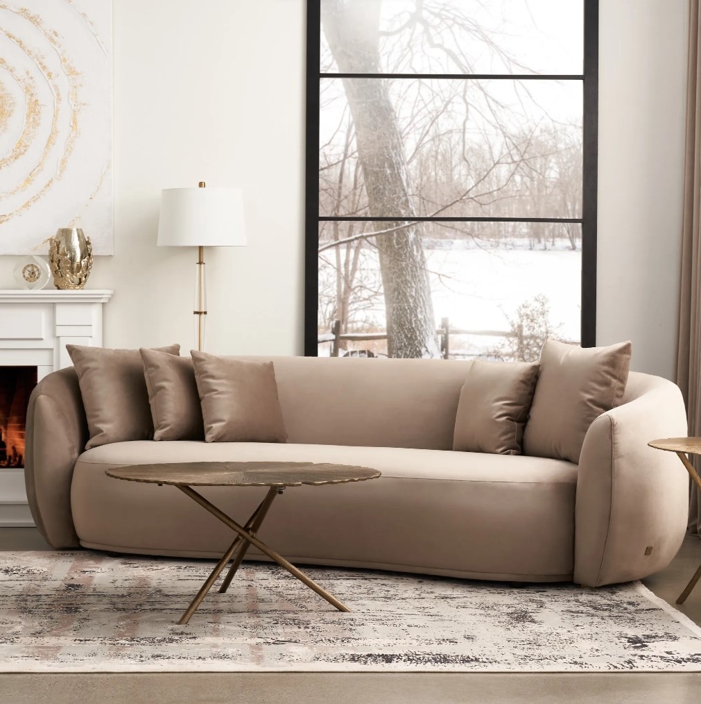 Everett Beige Velvet 3 Seater Sofa