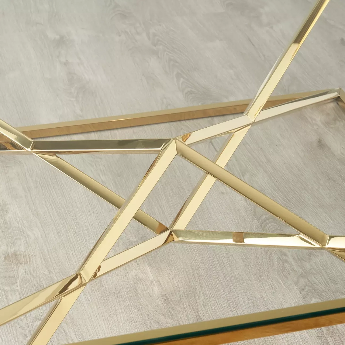 Knox Polished Champagne Gold Coffee Table - Clear Glass Top | Koala Living