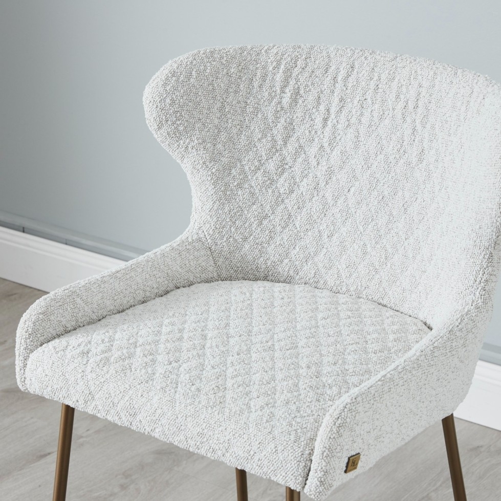 Quinn Cream Boucle Bar Stool - Brass Colour Legs | Koala Living
