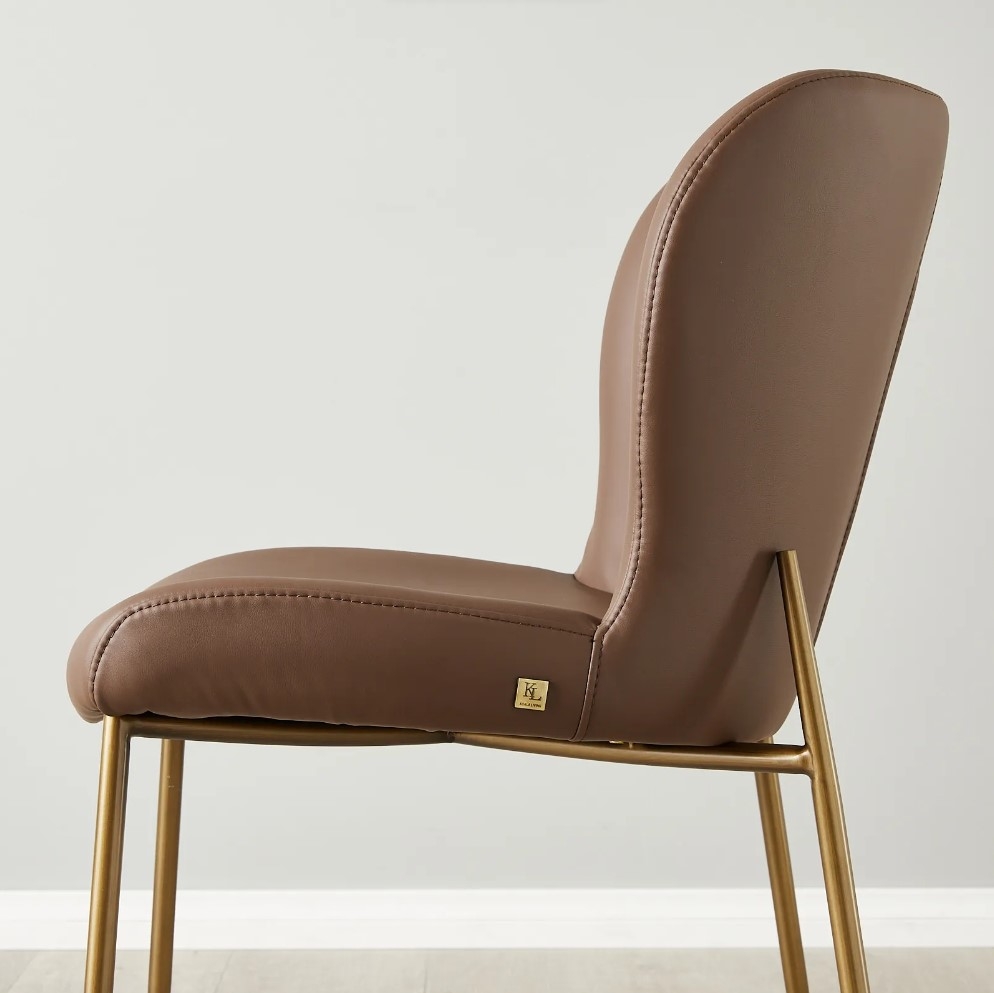 Hailey Tuscan Brown Vegan Leather Dining Chair - Brushed Bronze Legs ...
