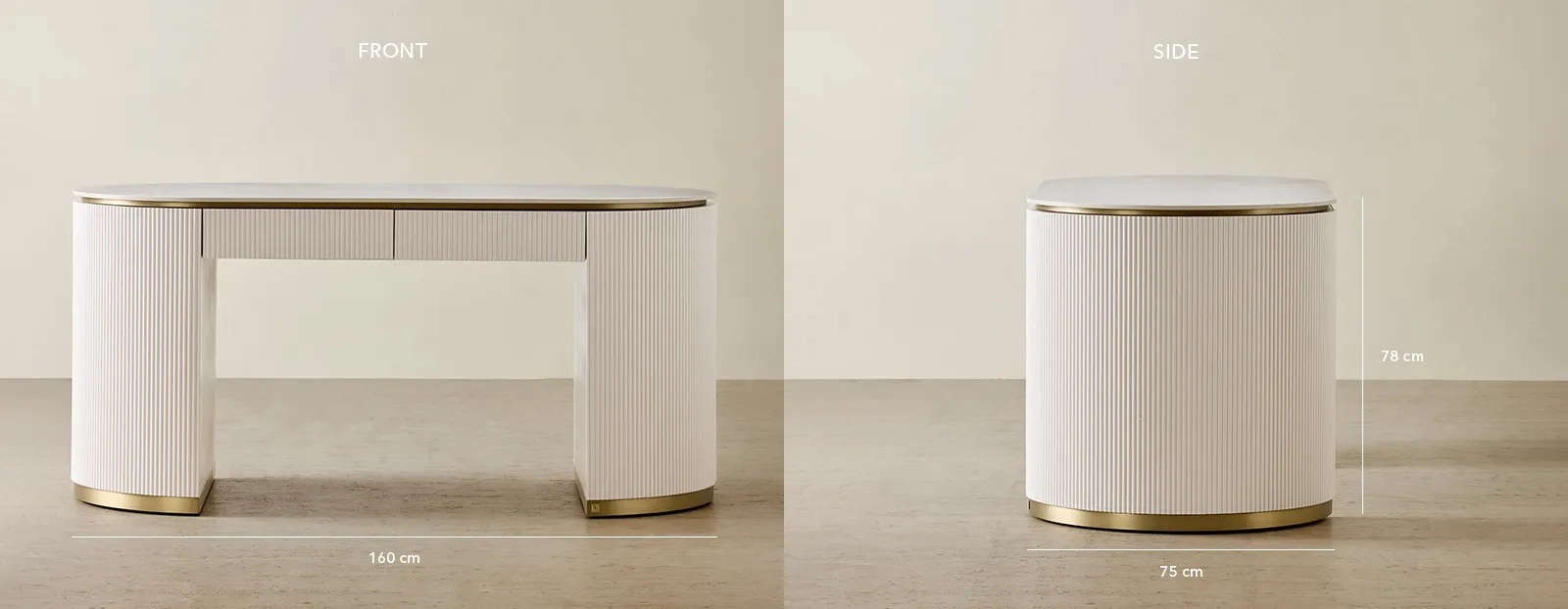 Archie White Sintered Stone Study Desk - White Ribbing | Koala Living