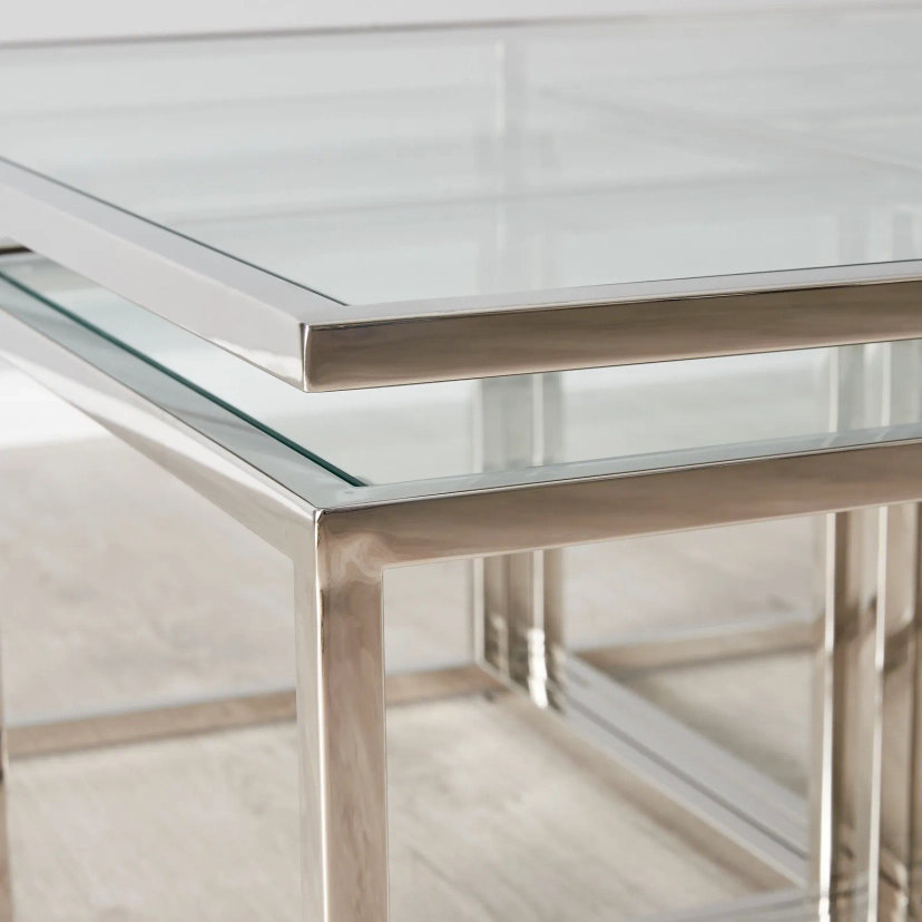 Vernon Polished Silver Stainless Steel Square Coffee Table | Koala Living