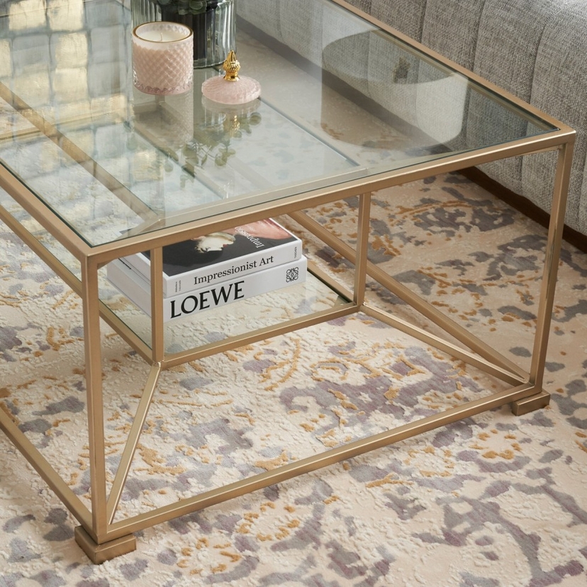 Laila Glass Coffee Table - Gold Iron Frame