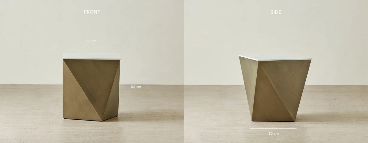 Vania Brushed Bronze Side Table with Statuario White Sintered Stone Top ...