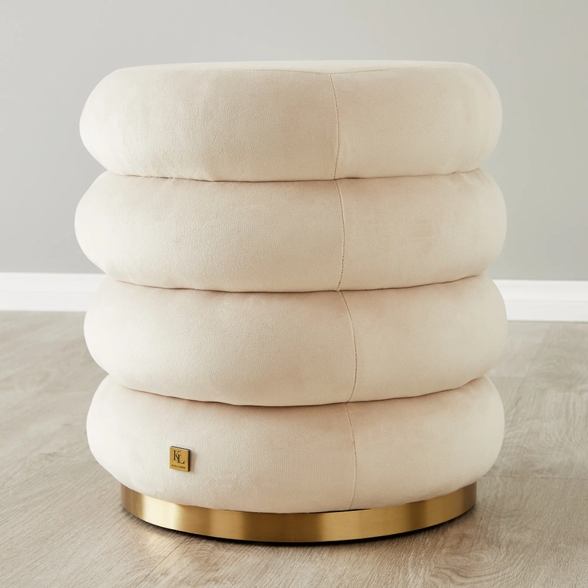 Megan Cream Velvet 40cm Round Ottoman | Koala Living