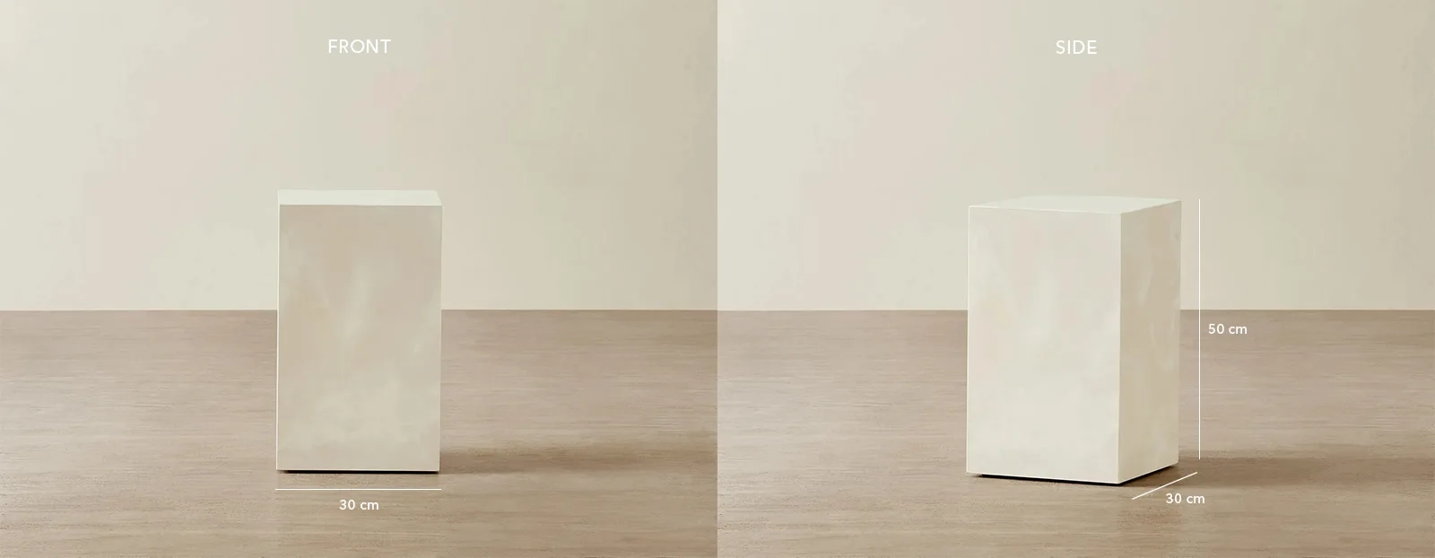 Santorini Snow Glossy Sintered Stone Short Plinth 30x30x50cm | Koala Living