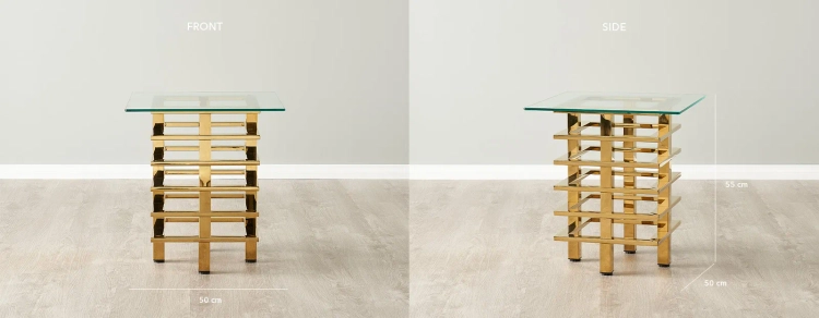 Clarette Gold Side Table - Clear Glass Top | Koala Living
