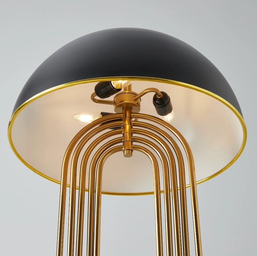 Diana Brushed Gold Metal Floor Lamp Black Metal Shade