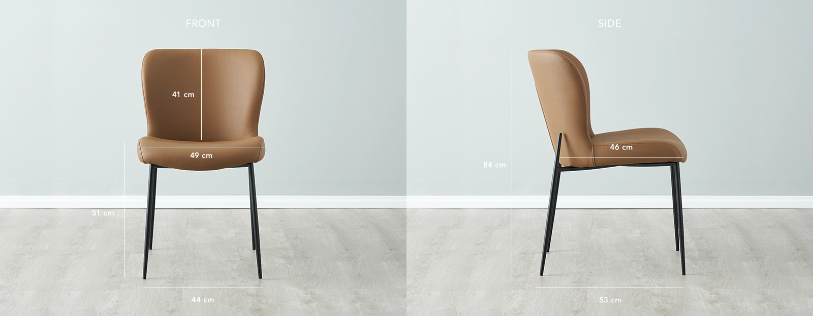 Hailey Walnut Vegan Leather Dining Chair - Black Legs