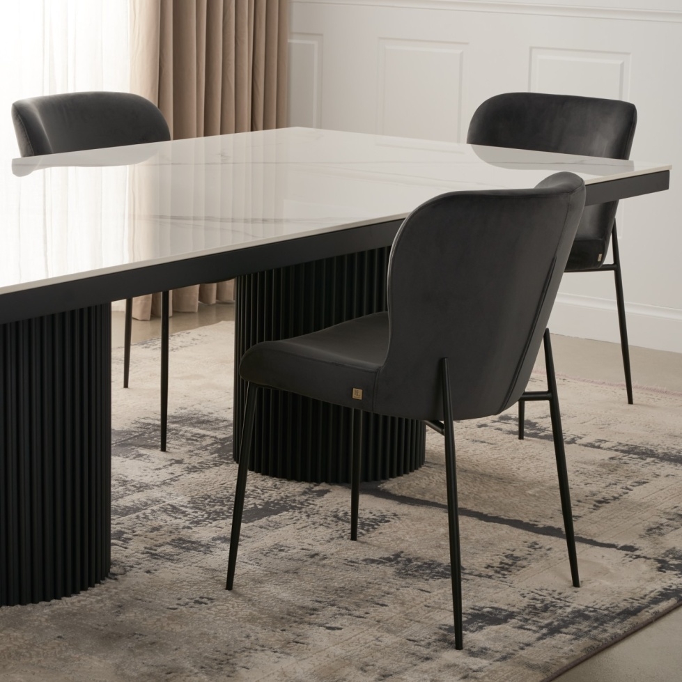 Archie White Sintered Stone Dining Table - Matte Black Legs 240x118cm