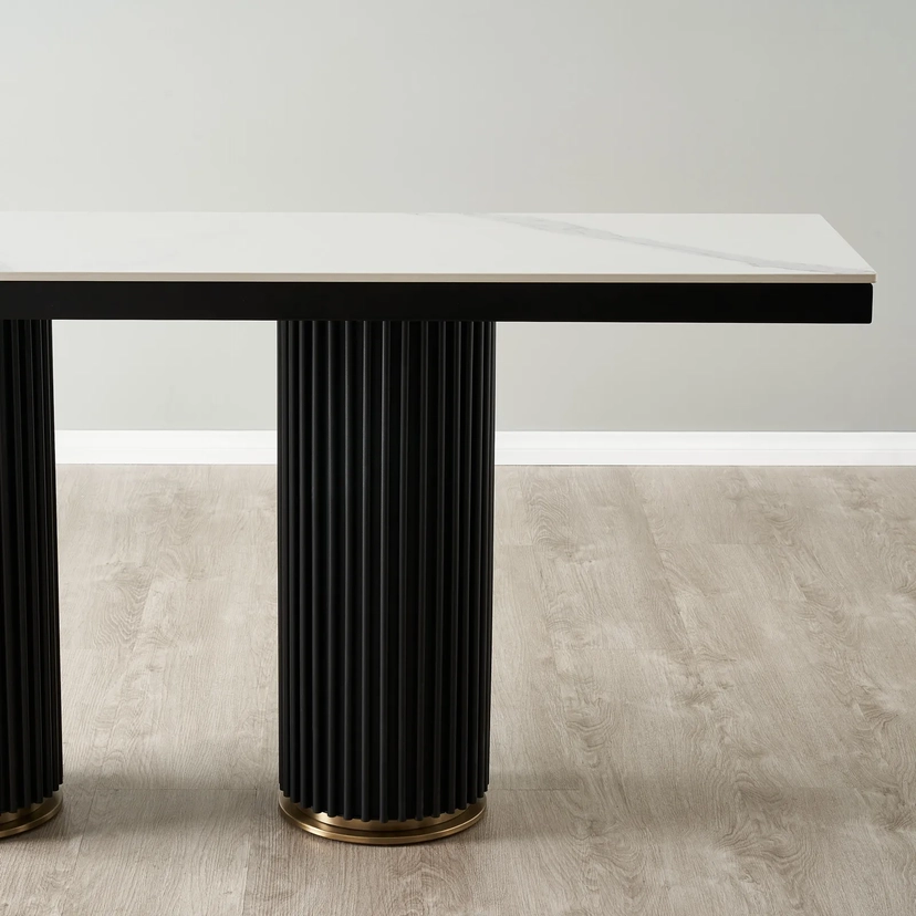 Archie White Sintered Stone Console Table - Matte Black Legs | Koala Living