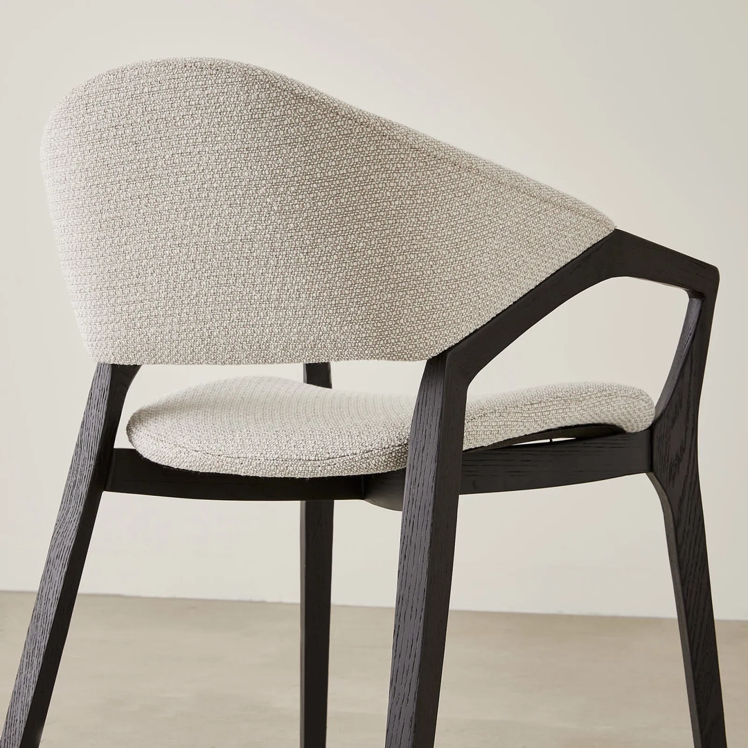 Sebastian Chrome Grey Woven Fabric Dining Chair - Black Oak Legs