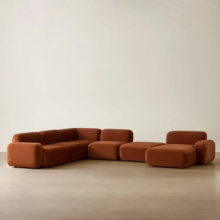 Capri Copper Brown Velveteen Modular Corner Sofa - Right Chaise | Koala ...
