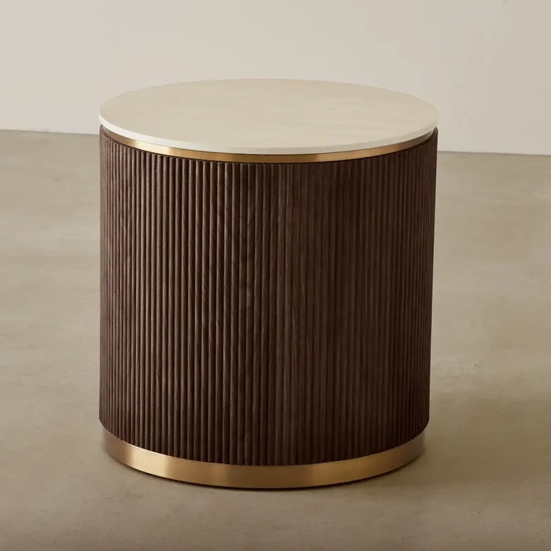 San Pierre Ebony Brown Ash Veneer Side Table - Travertine Finish ...