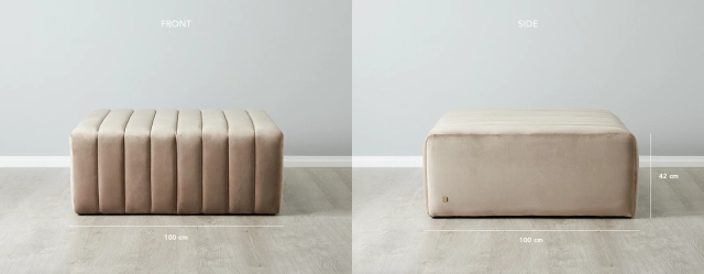 Astoria Beige Velvet Square Ottoman | Koala Living