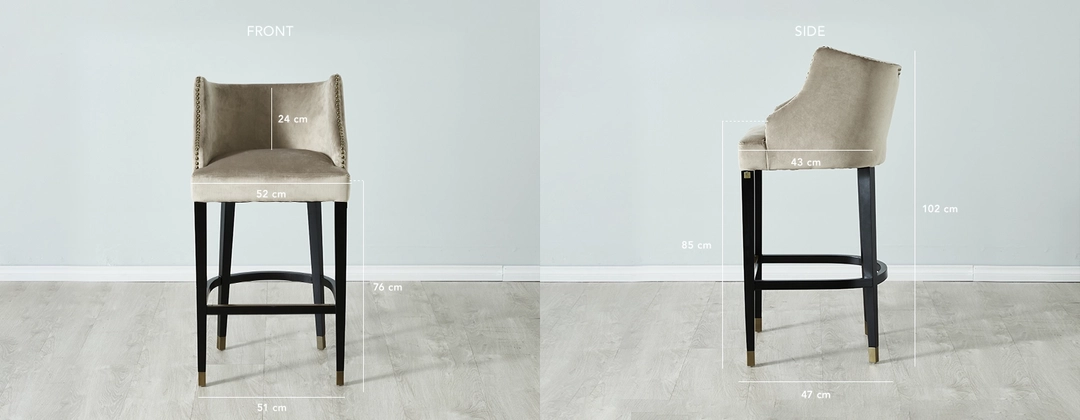 Simone Beige Velvet 76cm Bar Stool-Gold Accessories | Koala Living
