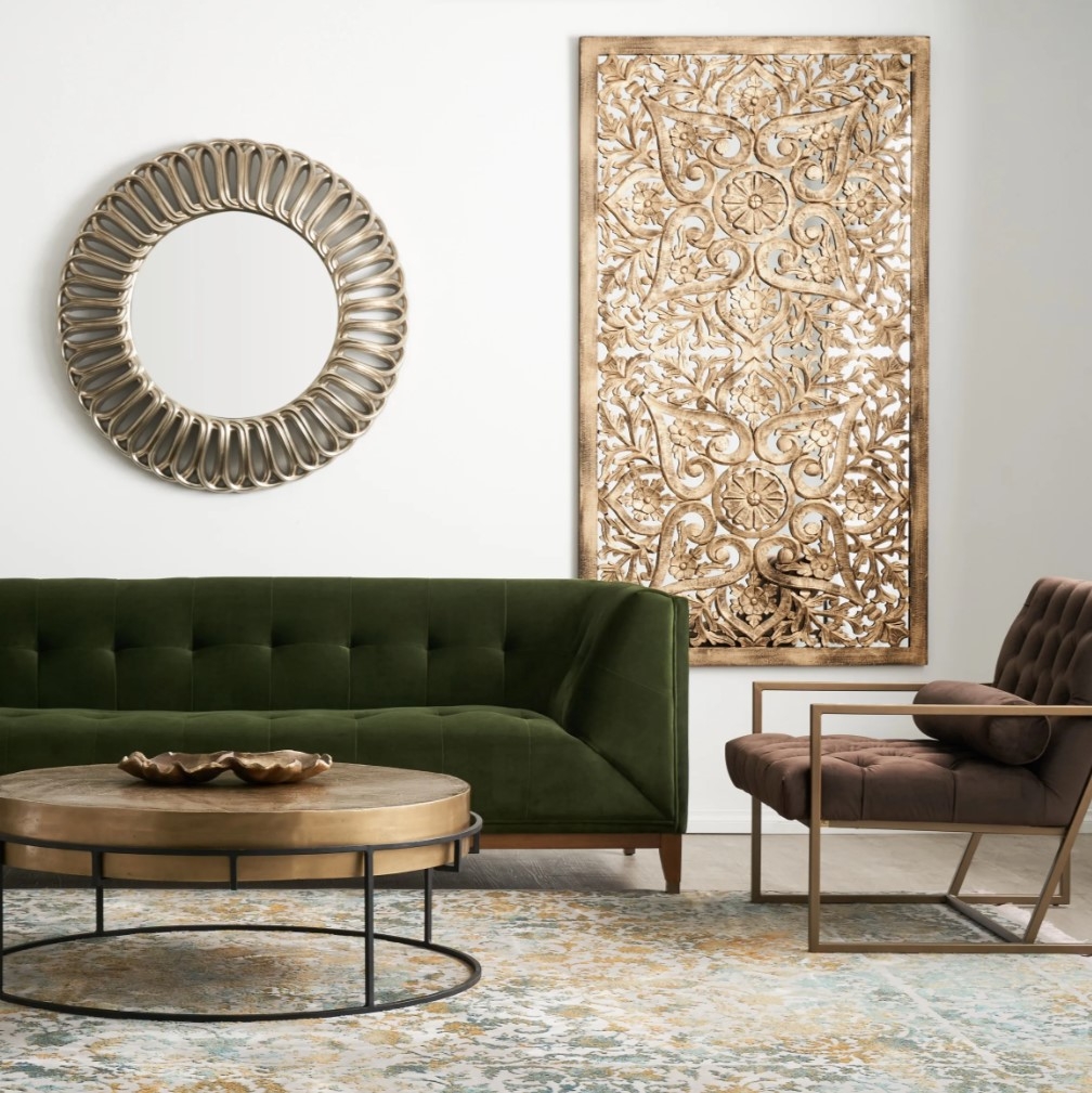 Juliette Carved Rectangle Panel 100cm x 180cm - Antique Gold | Koala Living