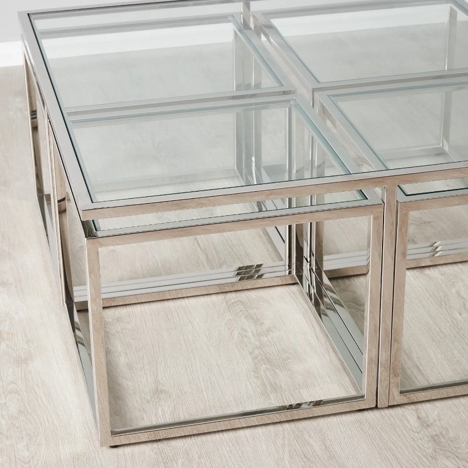 Vernon Polished Silver Stainless Steel Square Coffee Table