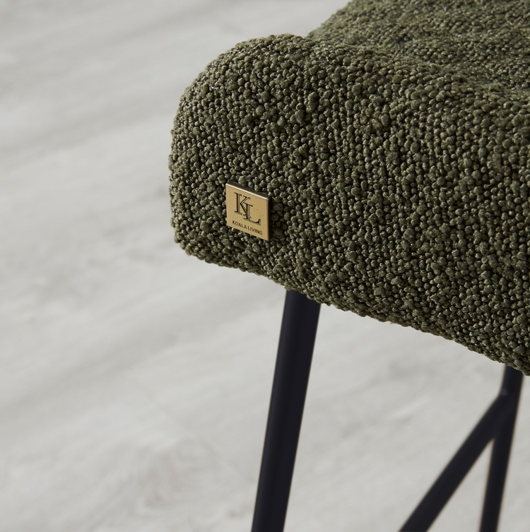 Quinn Olive Green Boucle Bar Stool - Black Legs | Koala Living
