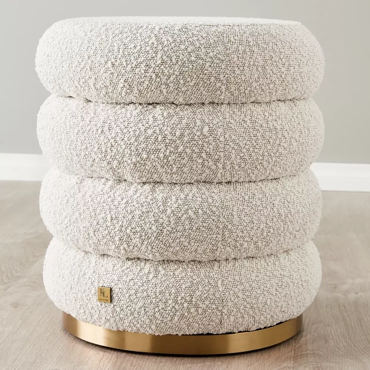 Megan Butter Cream Boucle 40cm Round Ottoman | Koala Living