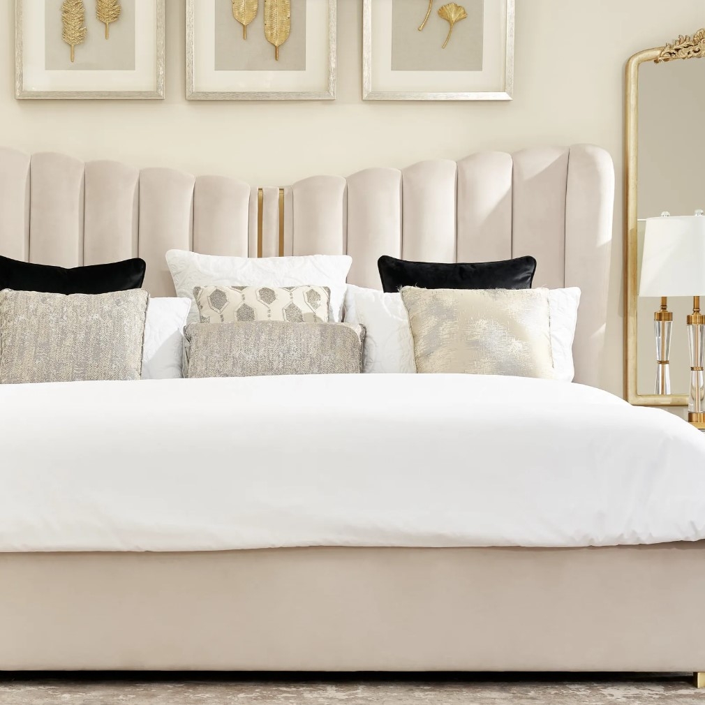 Madrid Cream Velvet Queen Bed | Koala Living