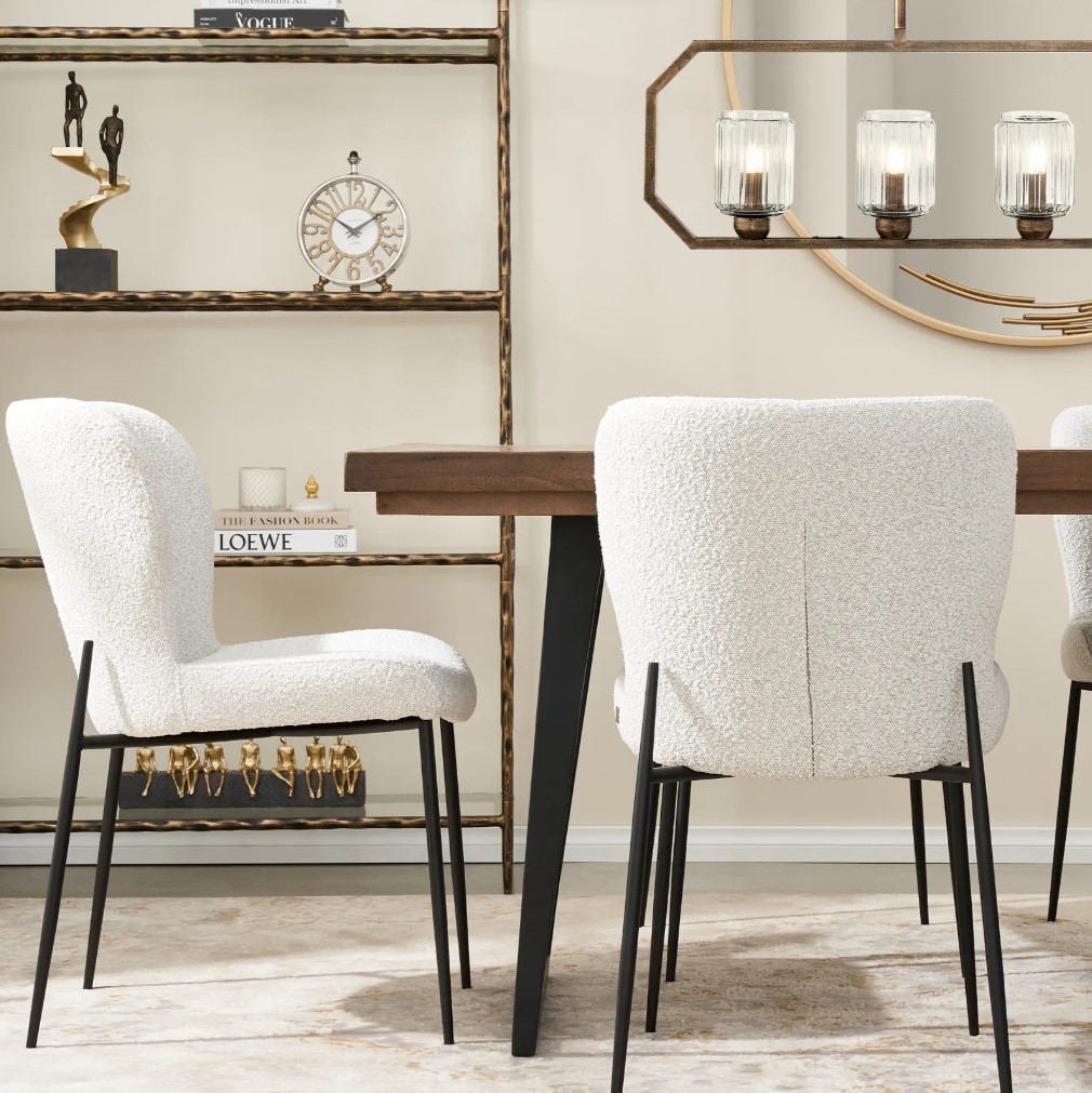 Hailey Snow White Boucle Dining Chair - Black Legs | Koala Living