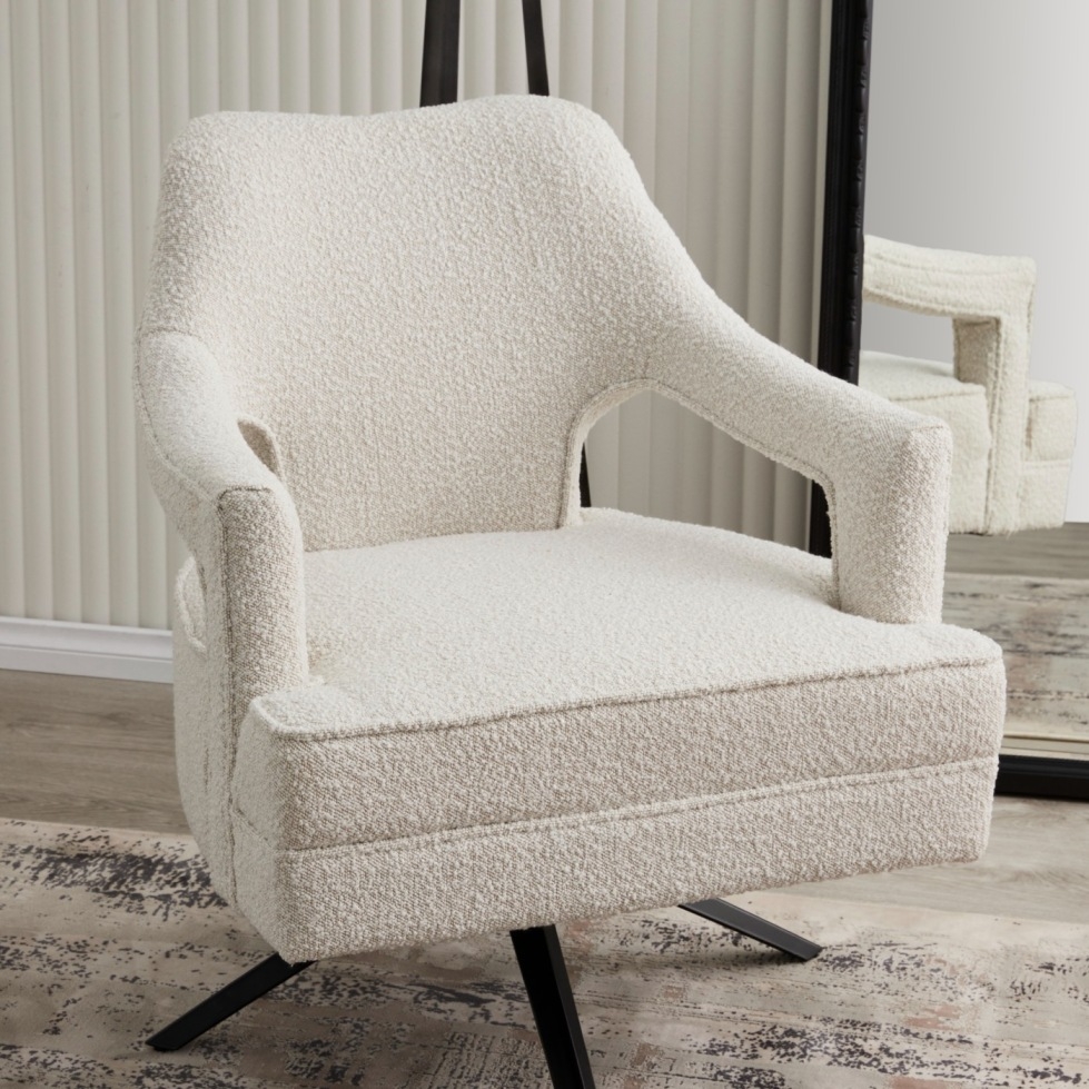 Burton Cream Boucle Swivel Occasional Chair - Black Metal Legs | Koala ...