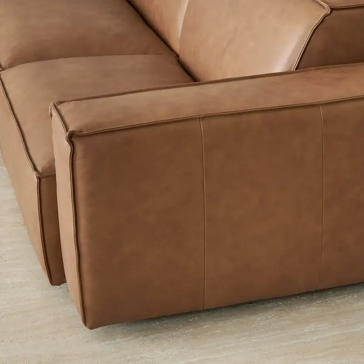 Lainey Medium Tan Modular Leather Sofa with Ottoman | Koala Living