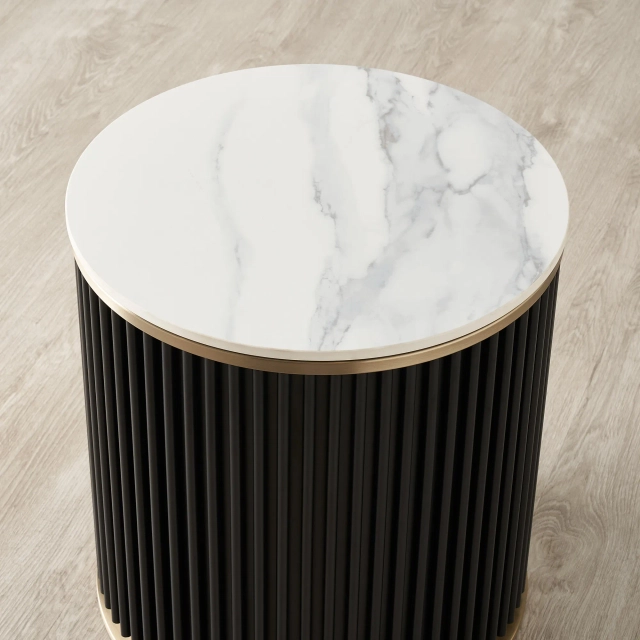 Archie White Sintered Stone Round Side Table | Koala Living