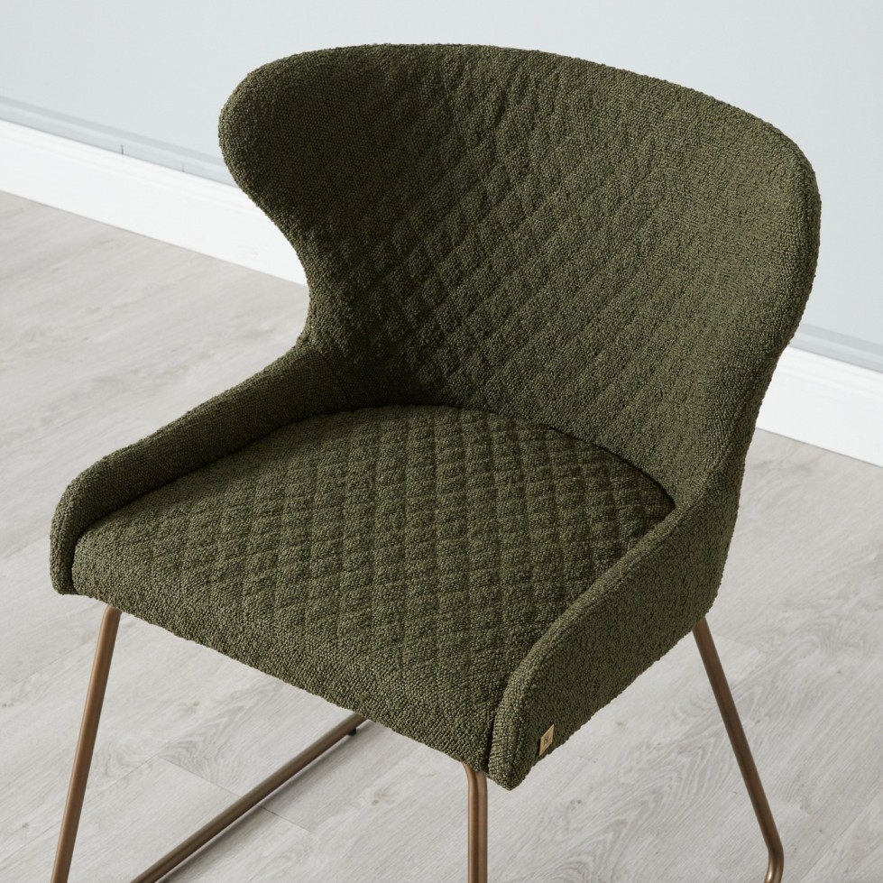 Quinn Olive Green Boucle Dining Chair - Brass Colour Legs | Koala Living