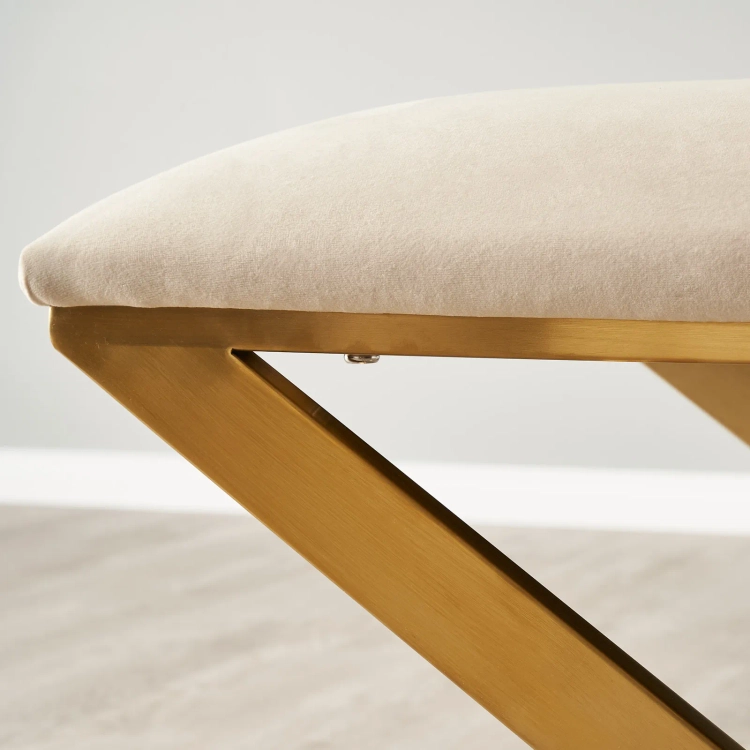 Elle Cream Velvet Ottoman - Brushed Gold Stainless Steel Legs | Koala ...