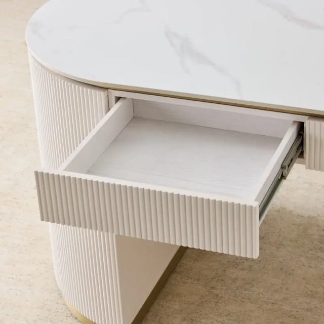 Archie White Sintered Stone Study Desk - White Ribbing | Koala Living