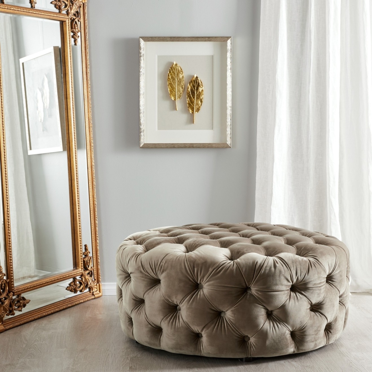 Kelly Beige Velvet Ottoman