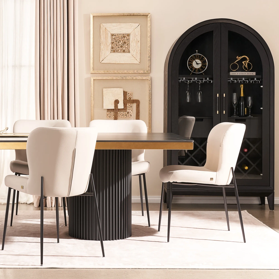 Hailey Glacier Grey Vegan Leather Dining Chair - Black Legs | Koala Living