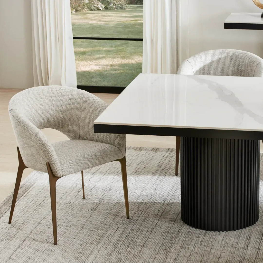 Archie White Sintered Stone Rectangular Dining Table - Matte Black Legs ...