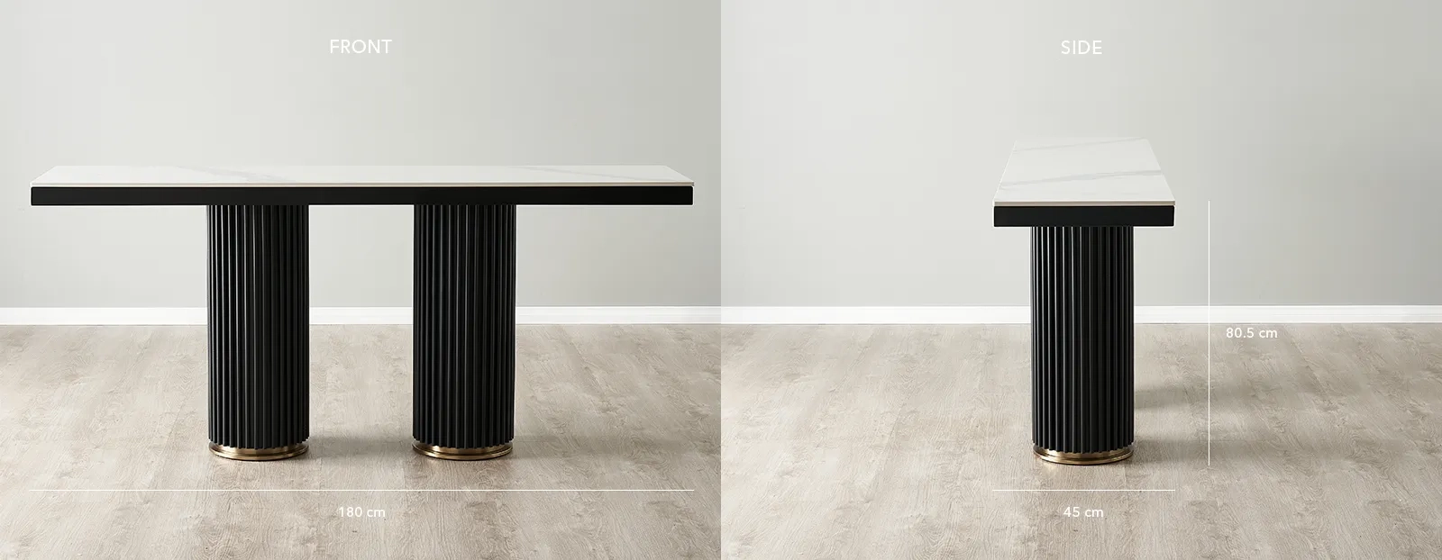 Archie White Sintered Stone Console Table - Matte Black Legs | Koala Living