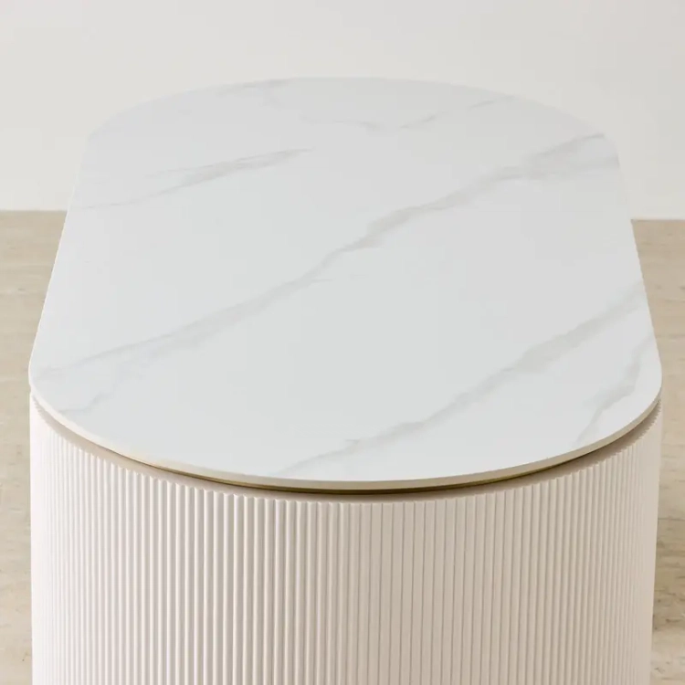 Archie White Sintered Stone Study Desk - White Ribbing | Koala Living