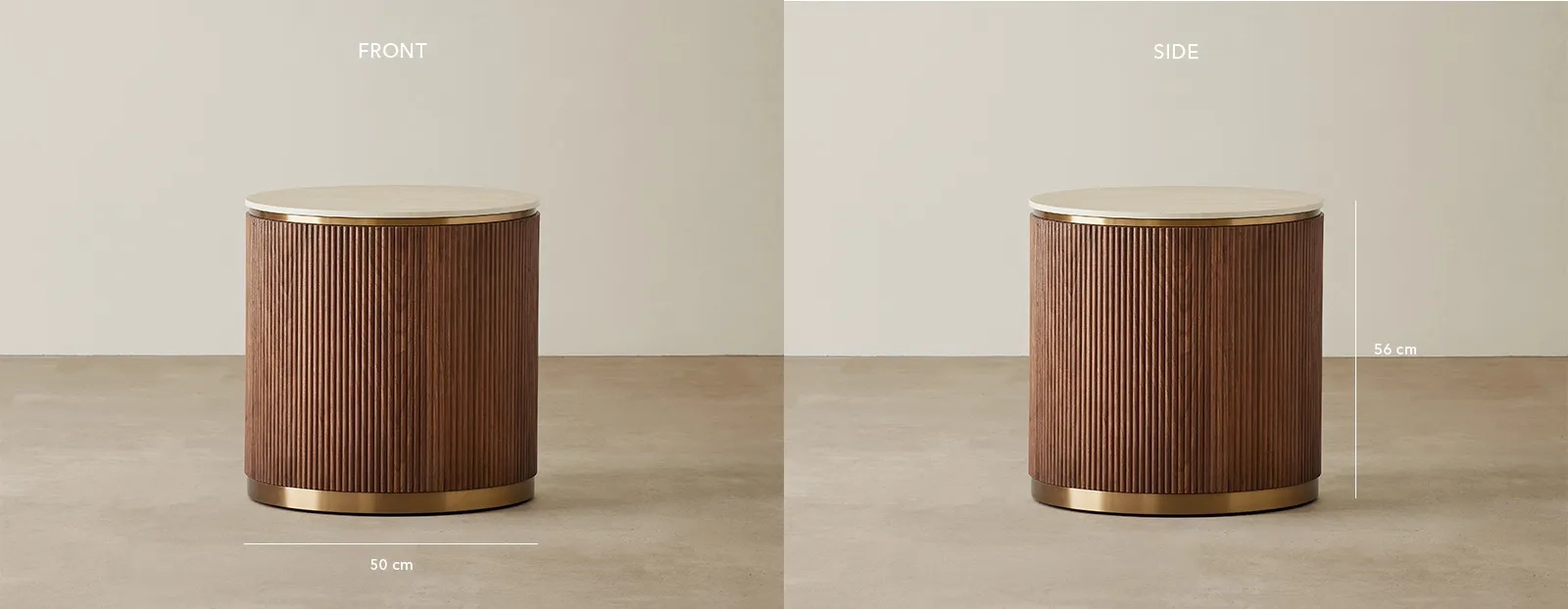 San Pierre Walnut Veneer Side Table - Travertine Finish Sintered Stone ...