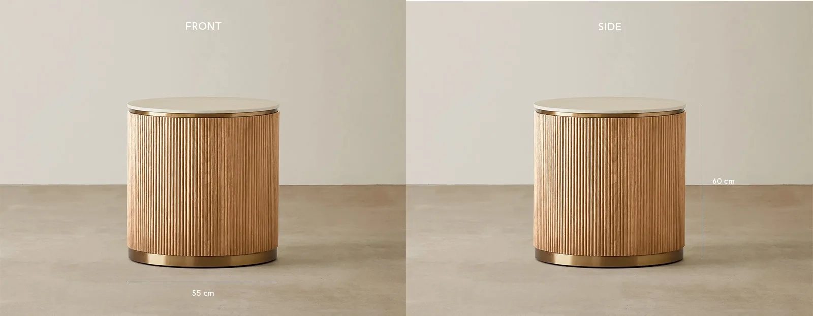 San Pierre Light Brown Ash Veneer Side Table - Travertine Finish ...