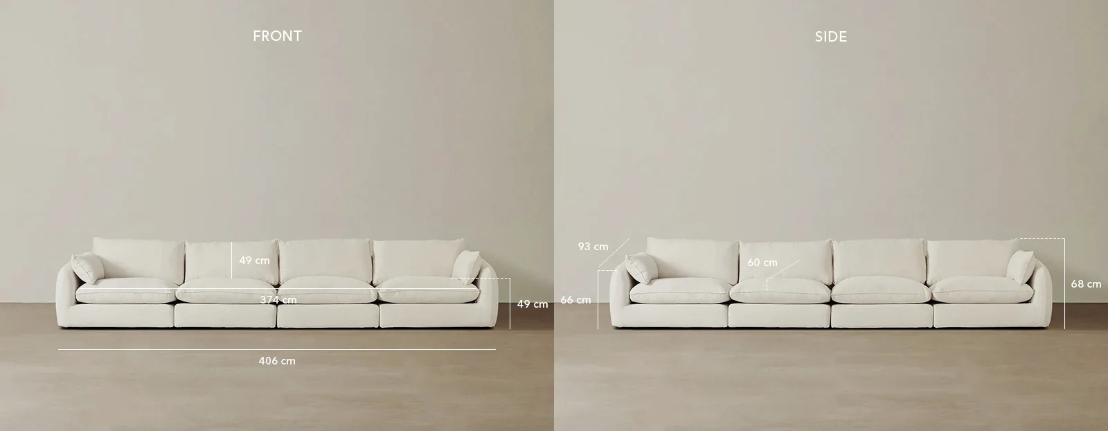 Macie Lite Chiffon White Fabric 4 Pieces Modular Sofa | Koala Living