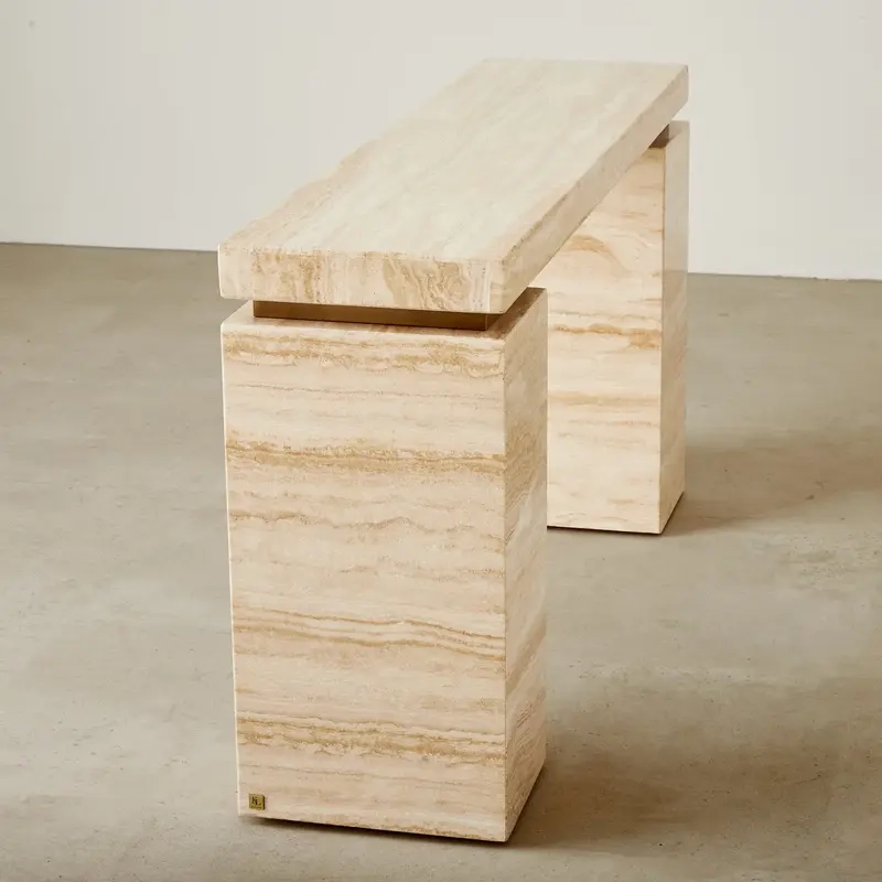Monolith Natural Cream Travertine Console Table | Koala Living