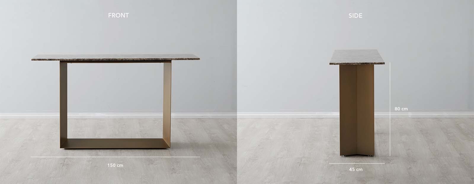 Isla Light Brown Marble Console Table - Brushed Bronze Legs | Koala Living