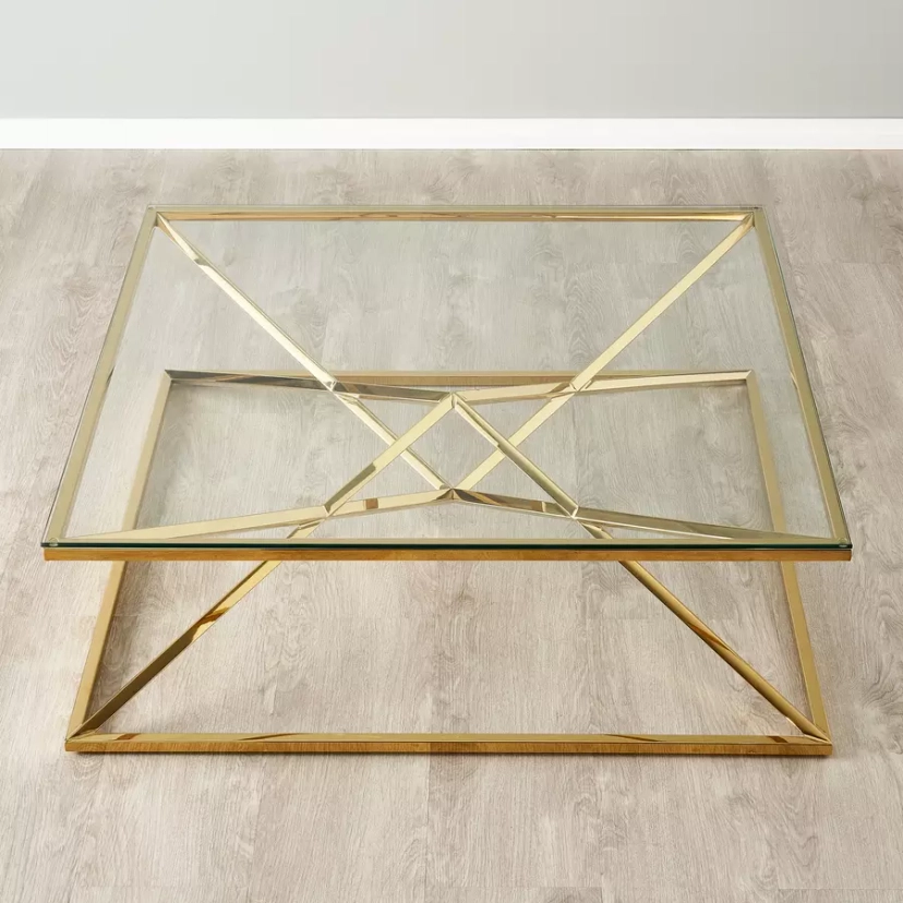 Knox Polished Champagne Gold Coffee Table - Clear Glass Top | Koala Living