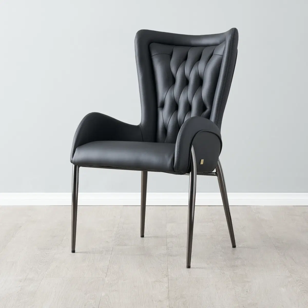 Errol Black Patterned Vegan Leather Dining Chair