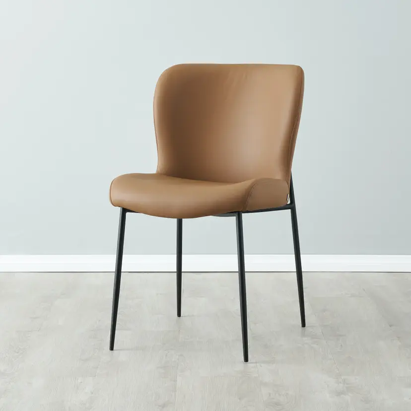Hailey Walnut Vegan Leather Bar Stool - Black Legs