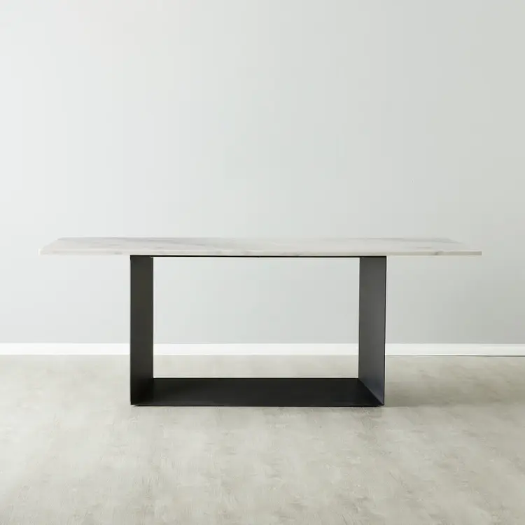Isla Natural White Marble Console Table - Black Metal Legs