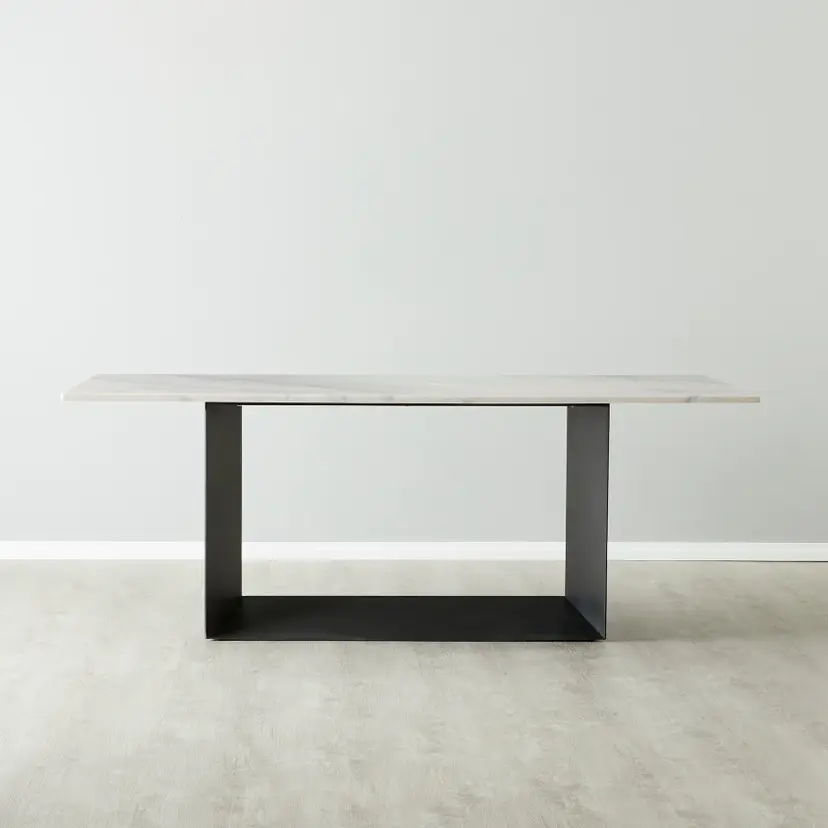 Isla Natural White Marble Console Table - Black Metal Legs